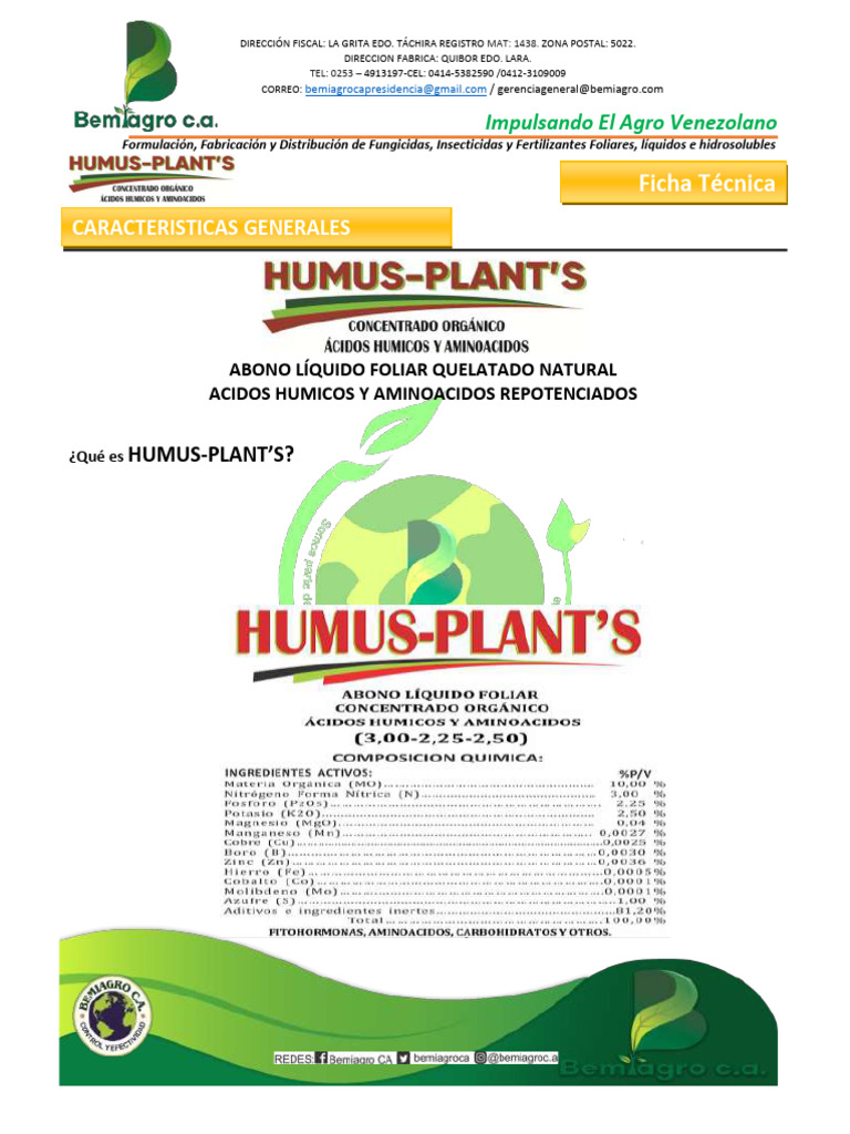 Ficha Técnica de Humus-Plant’s | PDF | Fertilizante | Agua
