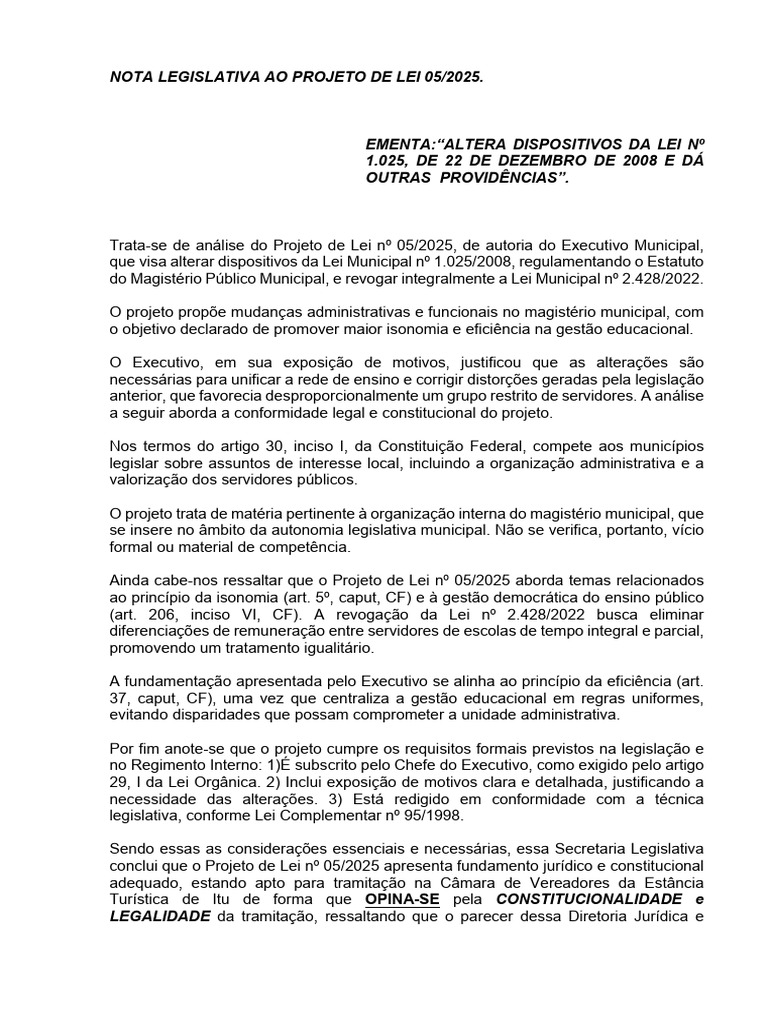 Nota Legislativa 1_2025 ao Projeto de Lei 5_2025 - NOTA_LEGISLATIVA_05 ...
