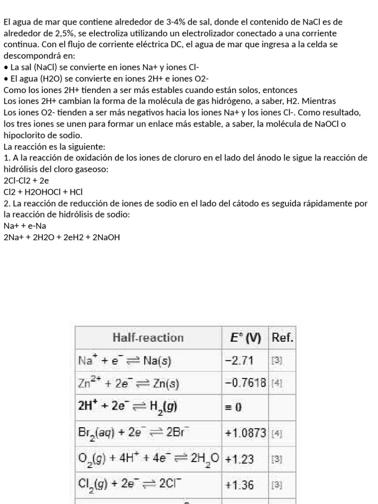 Producción de Hipoclorito de Sodio | PDF | Blanqueador | Cloro