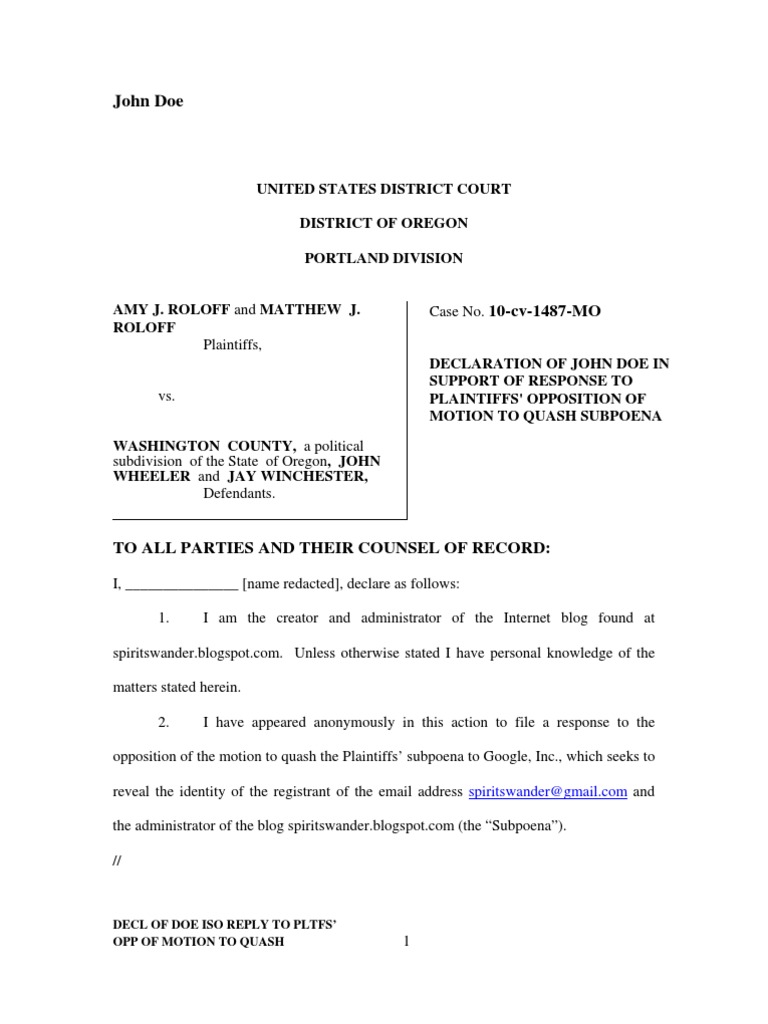 Final Decl of John Doe ISO Reply To Opposition To Motion To Quash ...