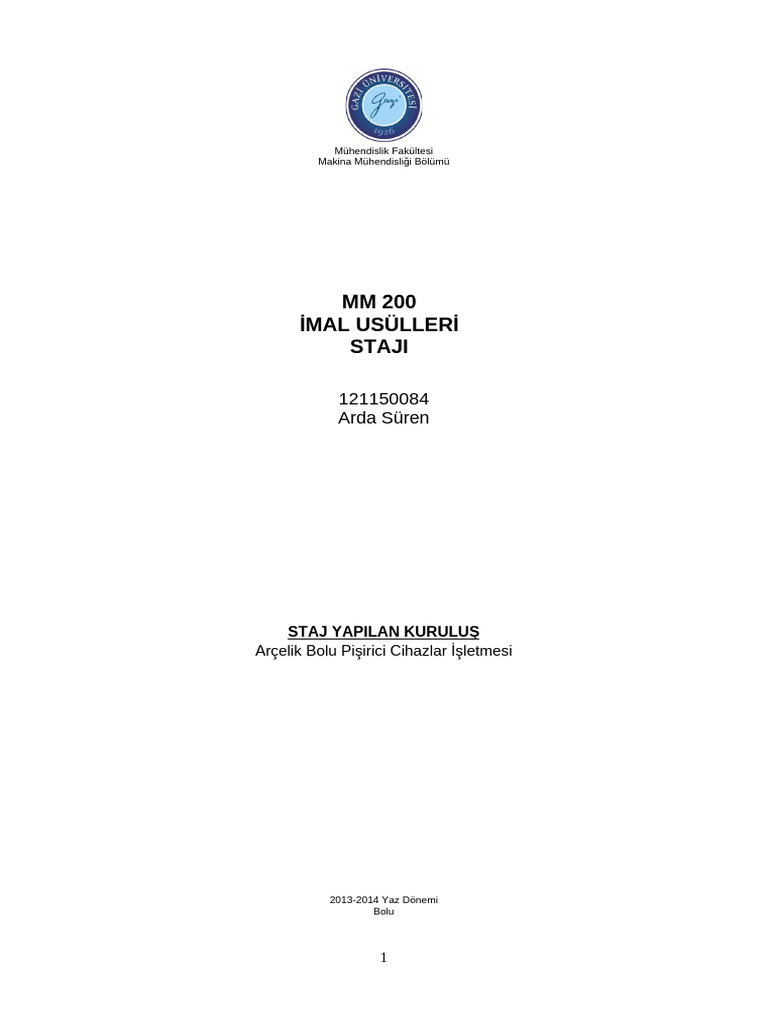 MM200 Staj Raporu 121150084 Arda Süren | PDF