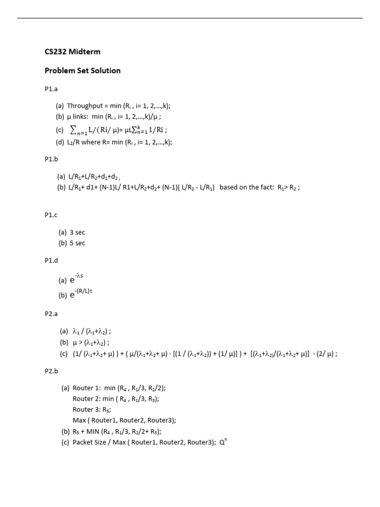 Cs232 Midterm Solution Pdf Computer Networking Data Transmission