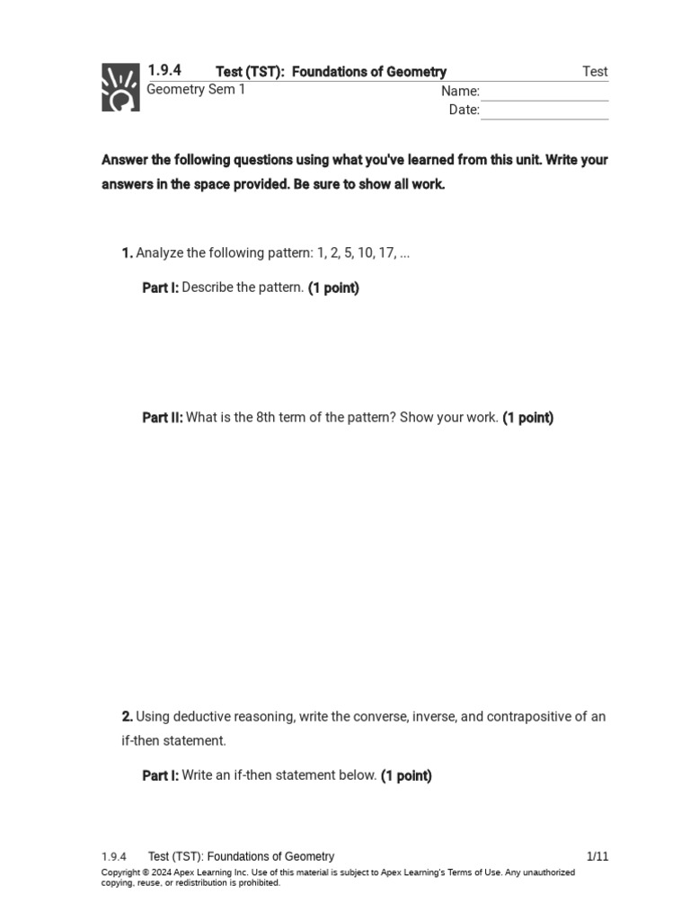 1.9.4 Test (TST) - Foundations of Geometry (Test) | PDF | Mathematical ...
