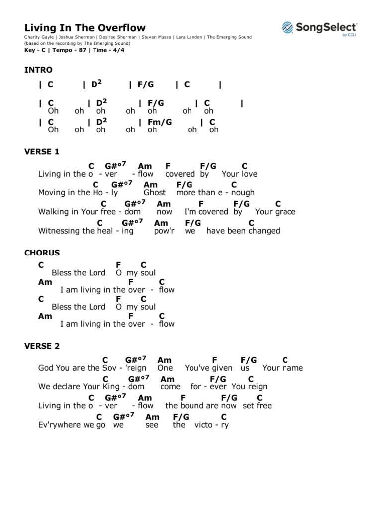 Living in The Overflow - SongSelect Chart in C | PDF