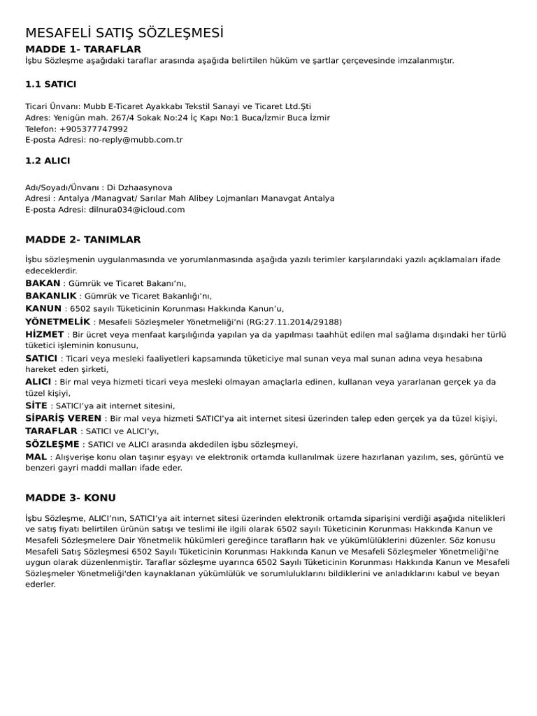 Satis Sozlesmesi | PDF