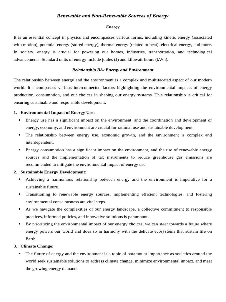 Renewable vs Non-Renewable Energy Sources | PDF | Renewable Energy ...