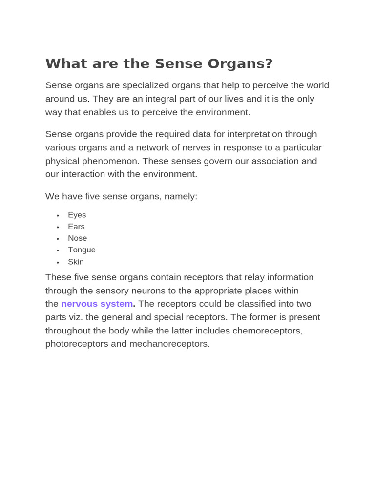 Understanding the Five Sense Organs | PDF | Senses | Taste