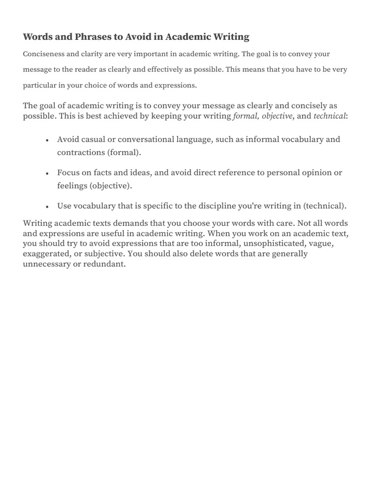 Words and Phrases to Avoid in Academic Writing | PDF | Jargon | Acronym