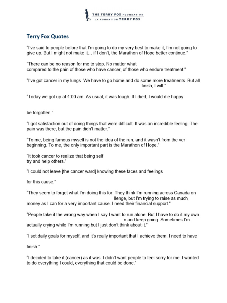 Terry Fox Inspirational Quotes | PDF