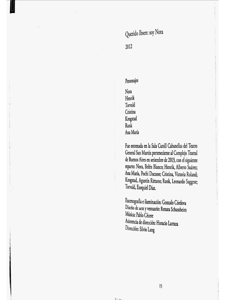 Querido Ibsen Soy Nora Griselda Gambaro PDF | PDF