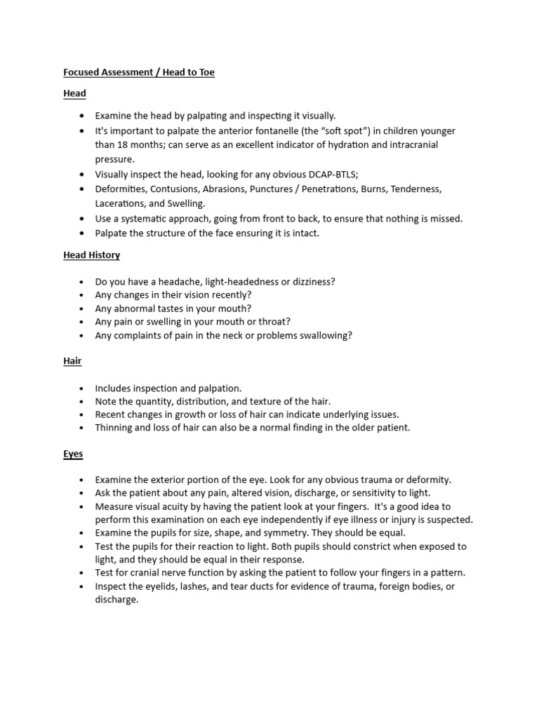 Focused Medical Assessment & Head To Toe | PDF | Thorax | Anatomical ...