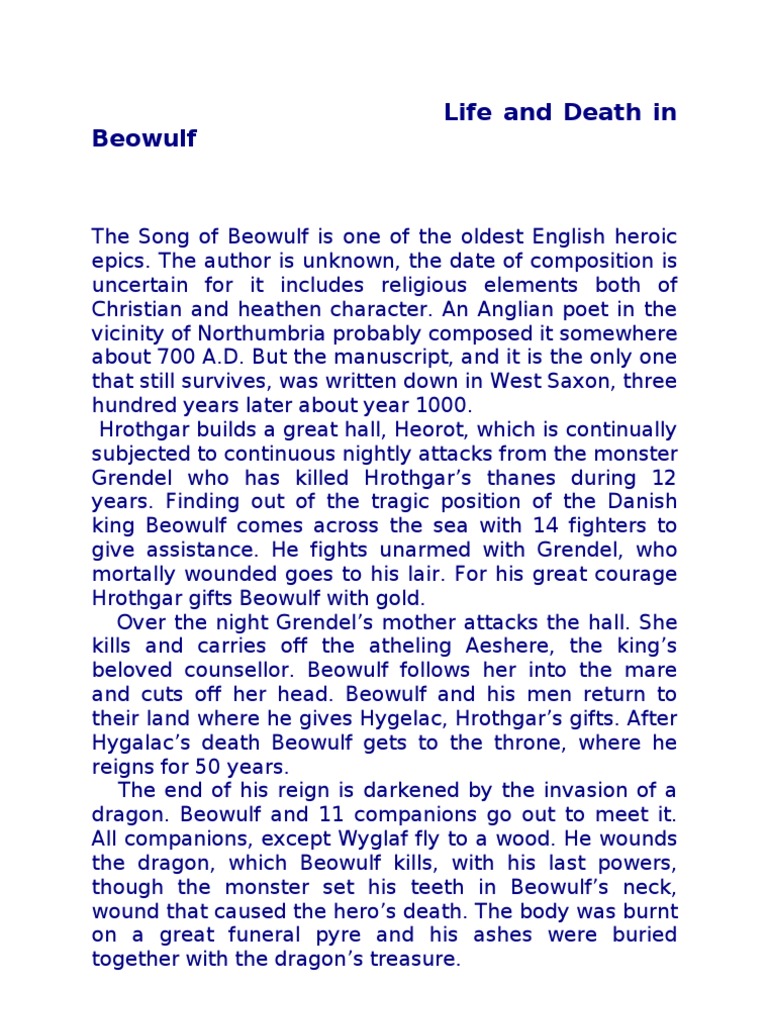 Beowulf's Death and Funeral Pyre | PDF | Beowulf | Old English Poems