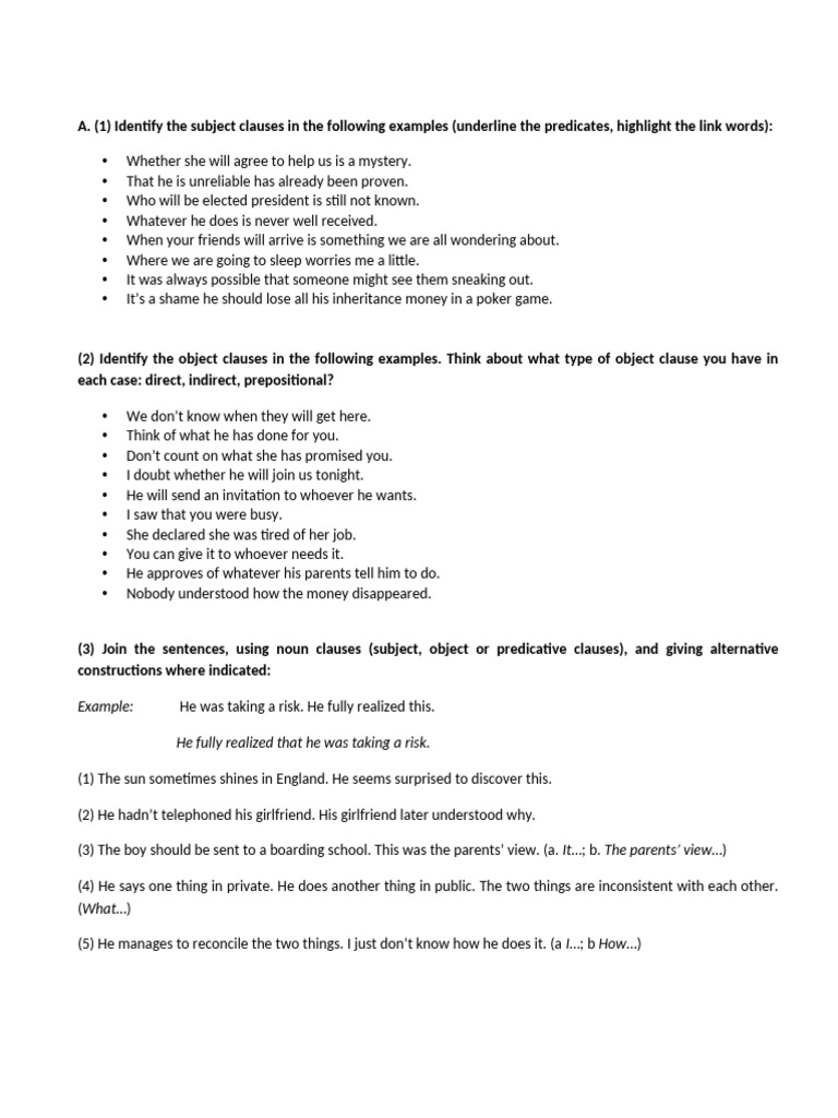 English Syntax - Lecture 8 - Exercises Handout - 2024 - 2025 | PDF ...