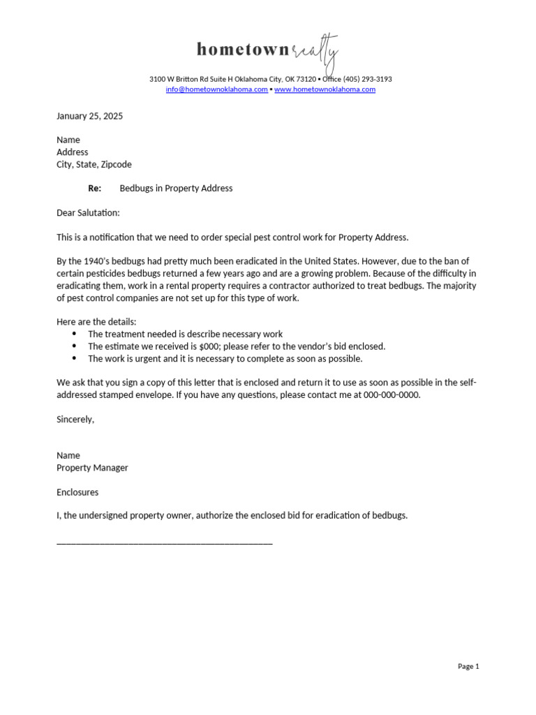 Urgent Bedbug Treatment Notification | PDF