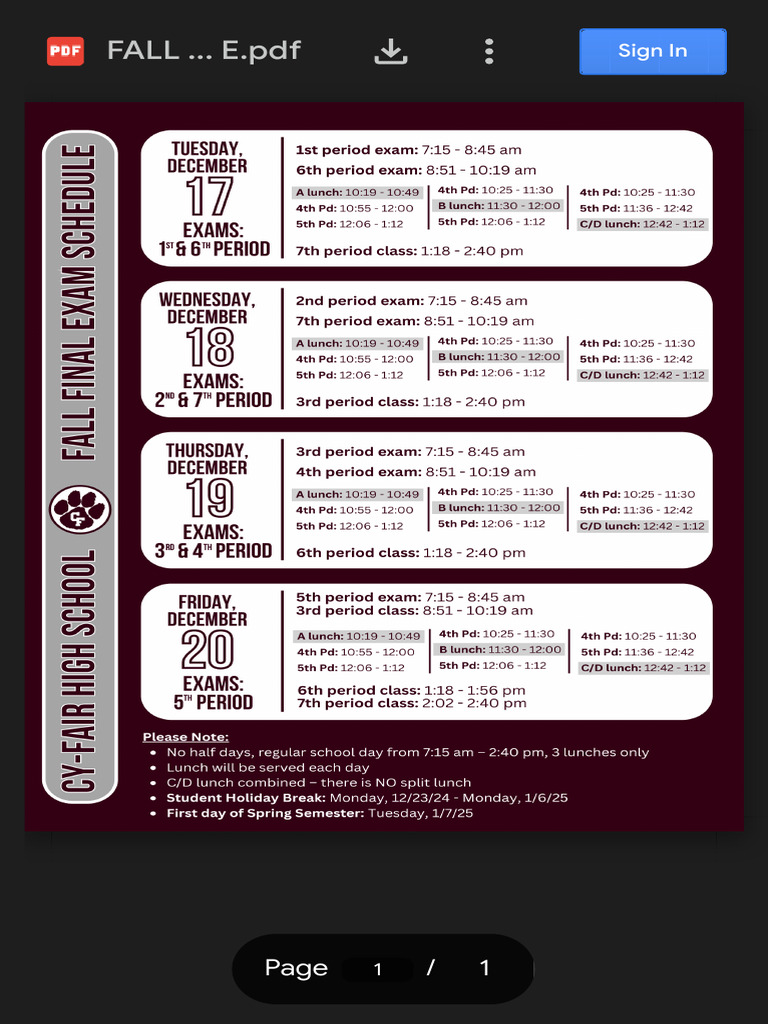 FALL 2024 FINAL EXAM SCHEDULE - PDF - Google Drive | PDF