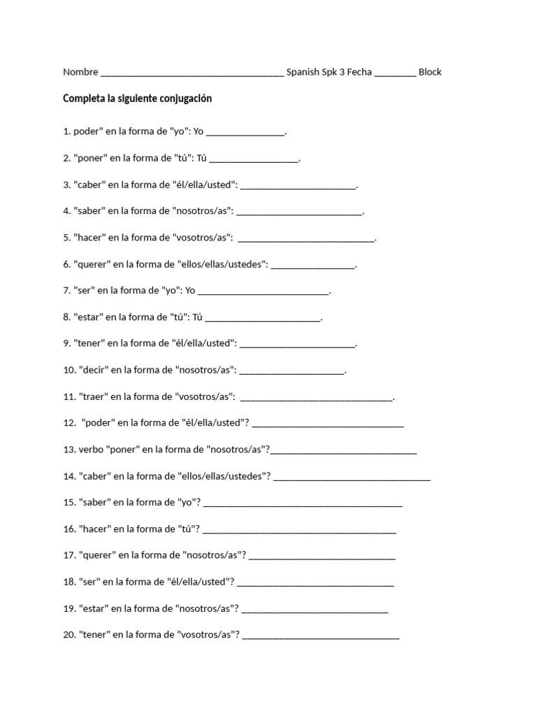 Quiz, Verbos Preterito Irregulares | PDF