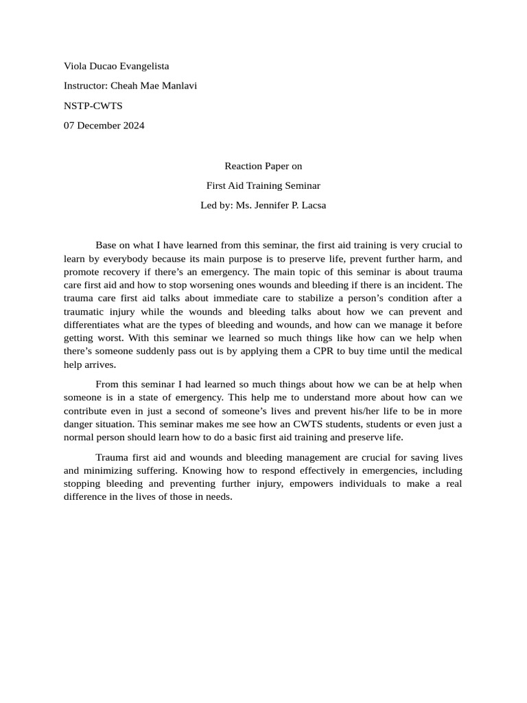 Viola Ducao Evangelista - Reflection Paper | PDF
