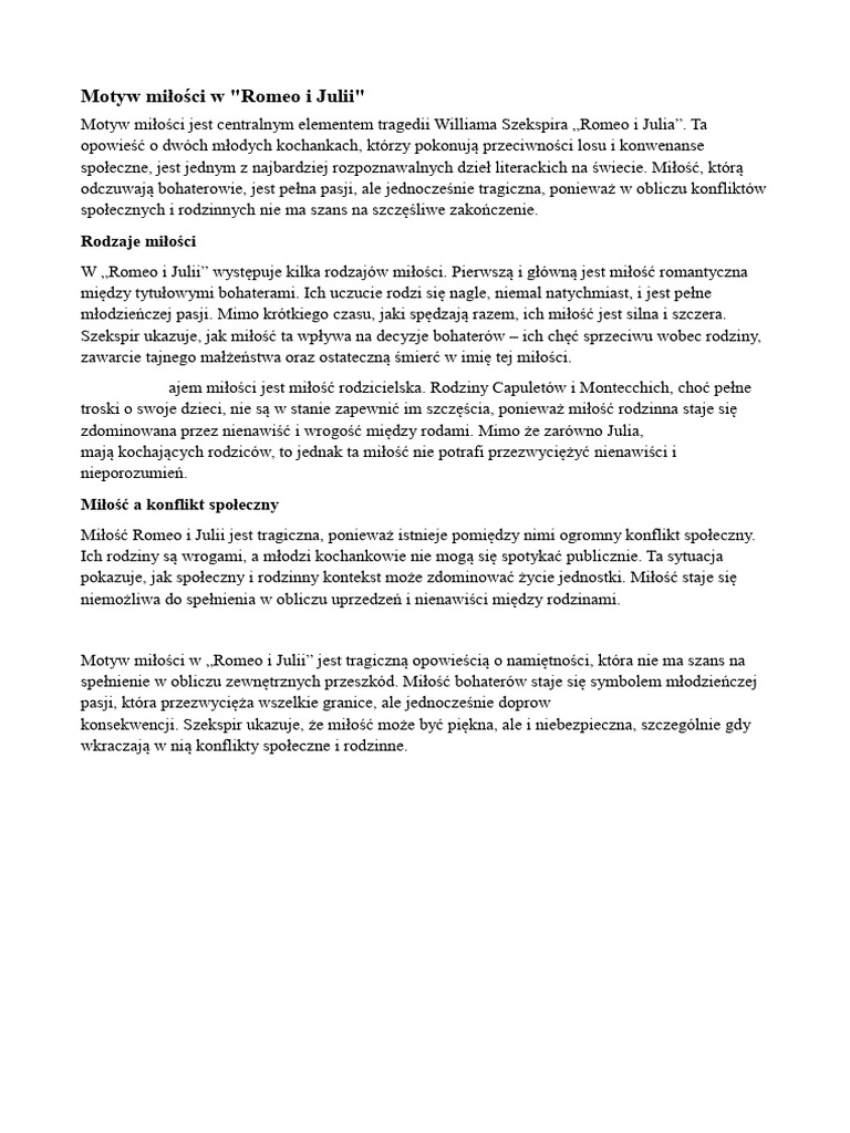 Motyw Milosci W Romeo I Juli | PDF