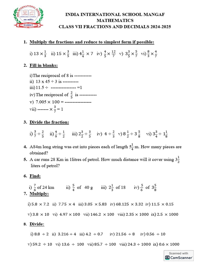 20240919131200IIS I .CLASSVIIFRACTIONSANDDECIMALSASSIGNMENT-111 | PDF ...