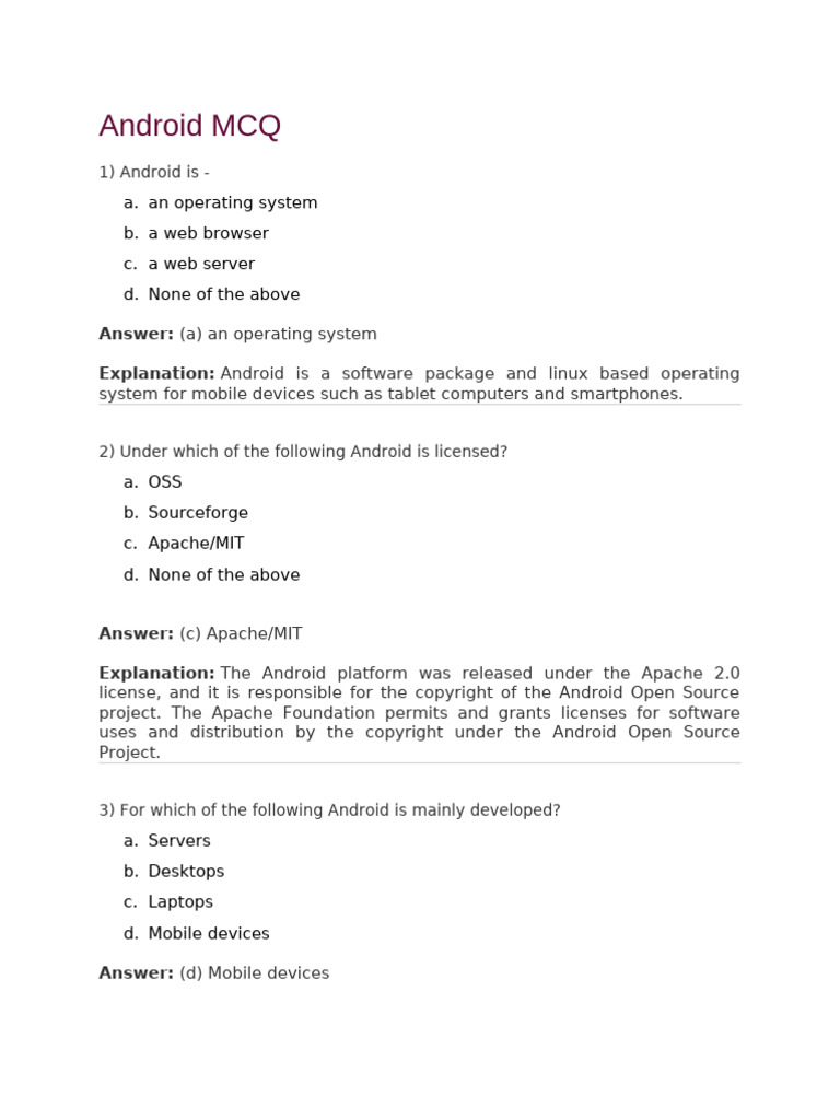 Android MCQ | PDF | Computing | Embedded Linux Distributions