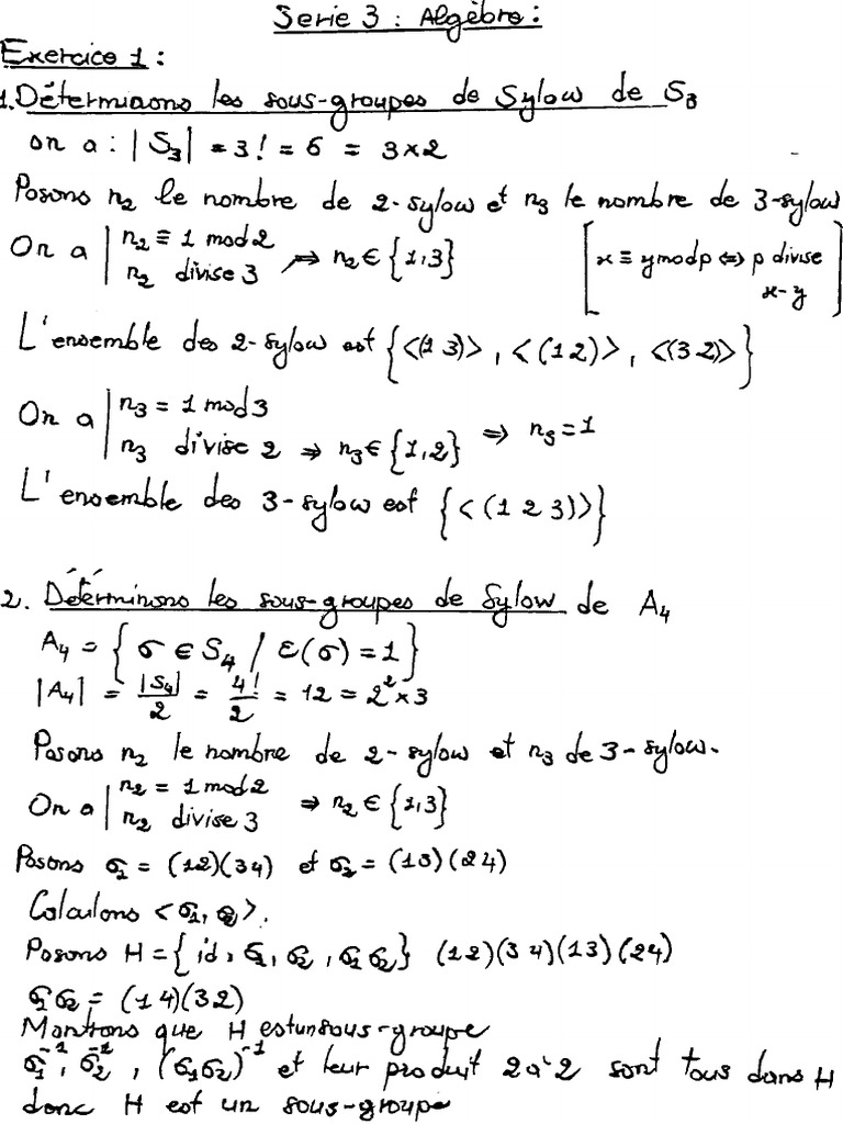 Série 3 Algèbre Correction Pdf