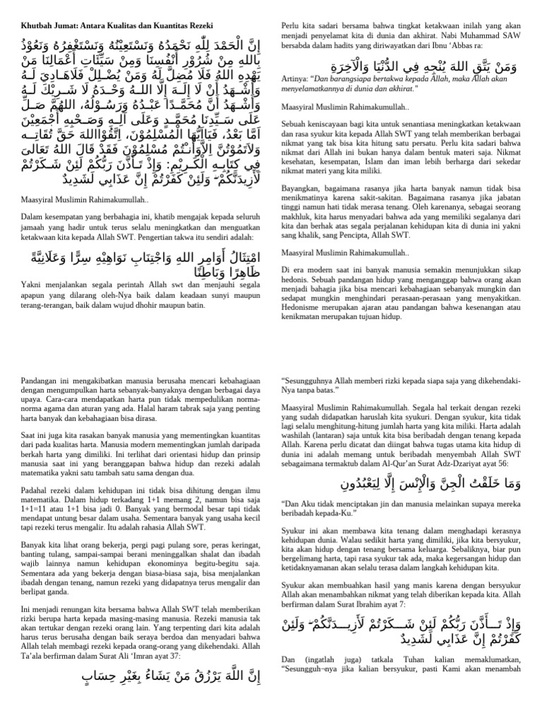 Khutbah Juma Legi | PDF