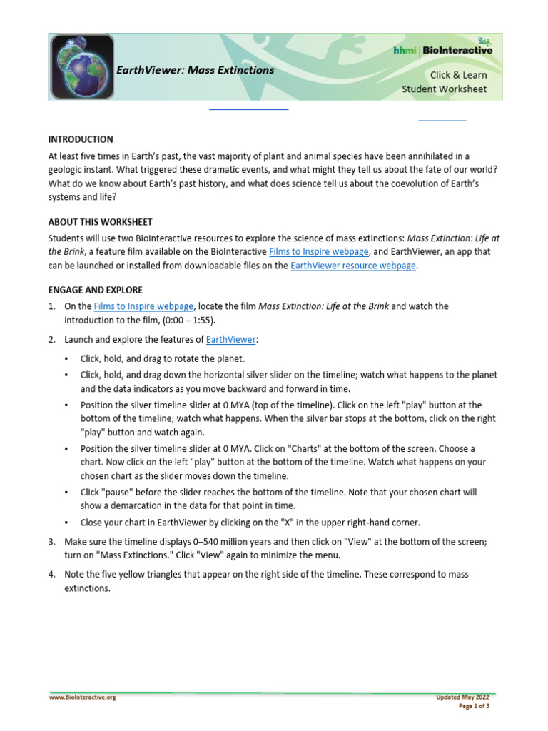 Mass Extinctions Student Worksheet | PDF | Extinction | Earth Sciences