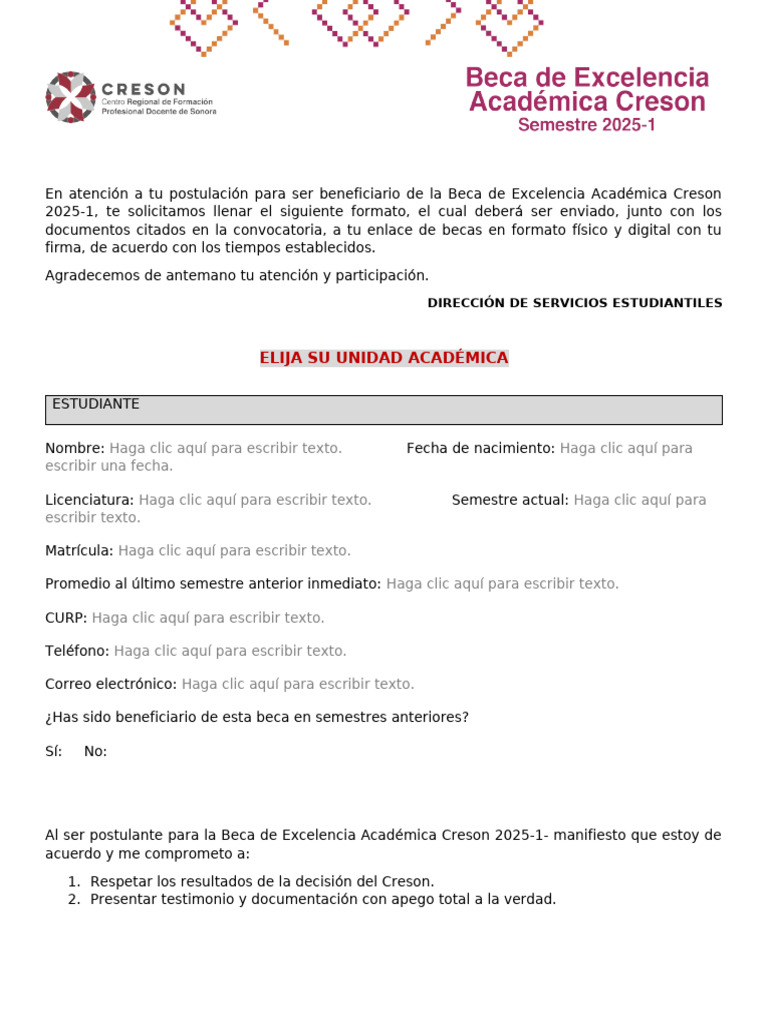 Formato Solicitud Beca Excelencia 2025 1 | PDF