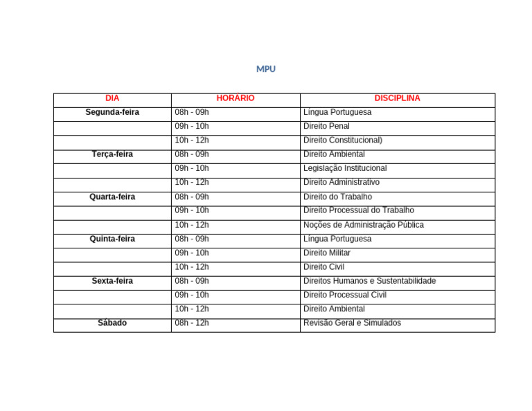Cronograma_Estudo_MPU | PDF