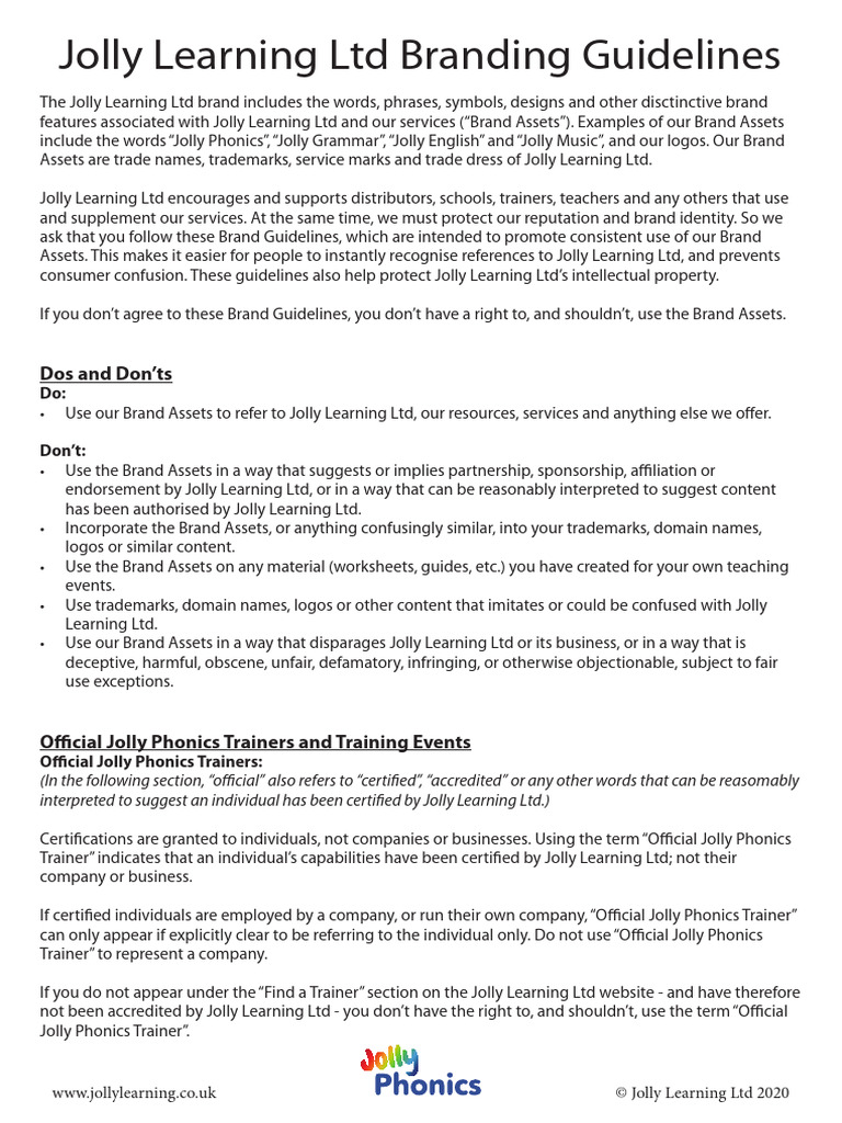 Jolly Learning Ltd Branding Guidelines | PDF | Brand | Trademark