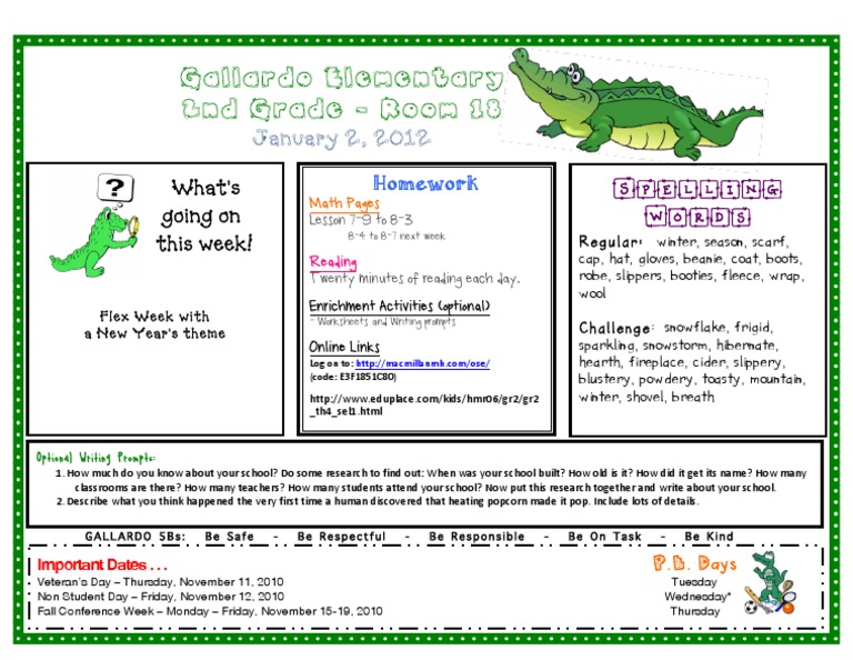 2nd Grade Weekly Update: Flex Week | PDF
