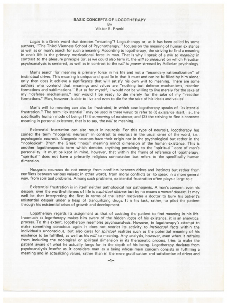 Basic Concepts of Logotherapy | PDF