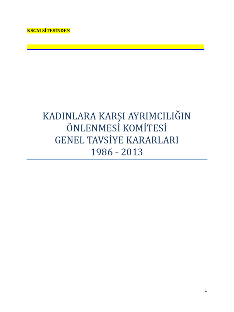 KSGM - CEDAW Komitesi'nin 1 - 34 Sayılı Genel Tavsiyeleri | PDF