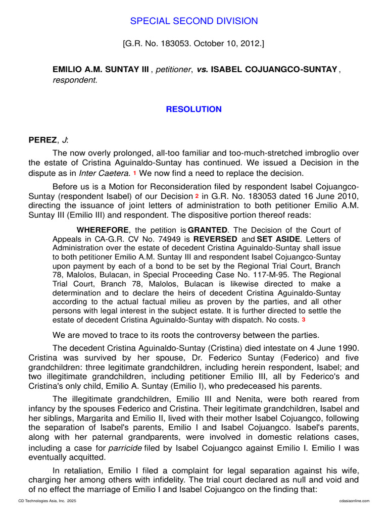 Suntay III v. Cojuangco-Suntay ( ) | PDF | Probate | Intestacy