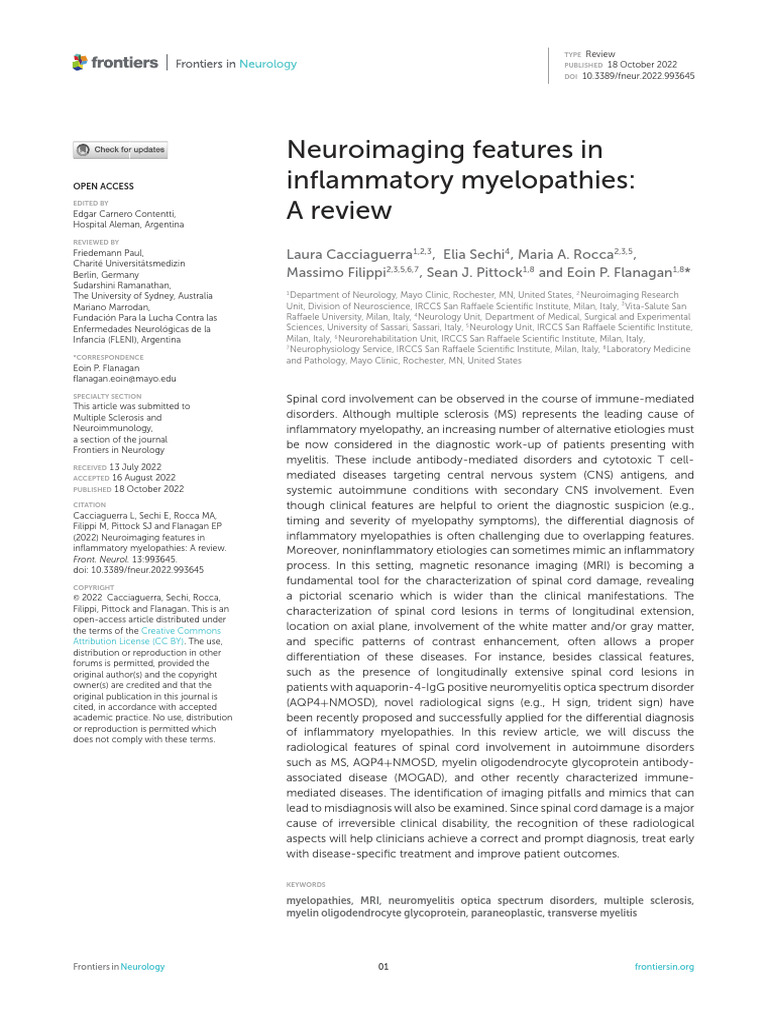 Cacciaguera - Spinal Imaging - Front Neurol 2022 | PDF | Nervous System | Medicine