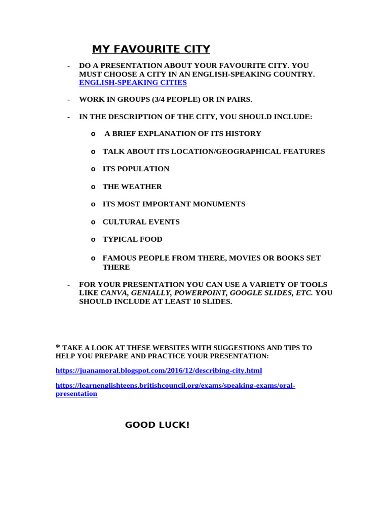 Presentation Guide for Favorite City | PDF