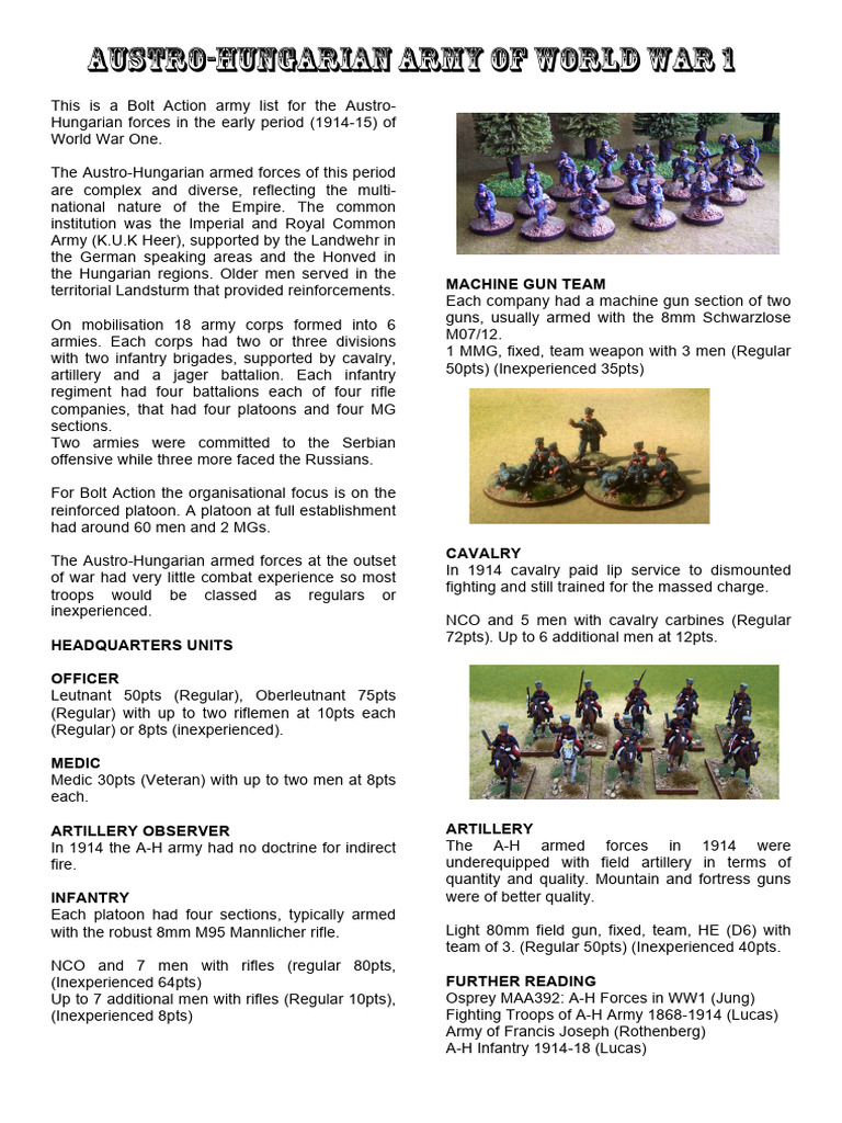 Ah ww1 Bolt Action List | PDF | Platoon | Company (Military Unit)