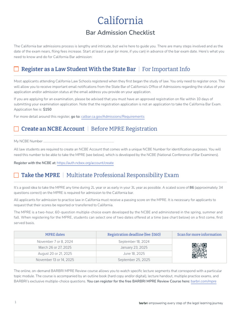 California Bar Admission Steps Guide | PDF | State Bar Of California ...
