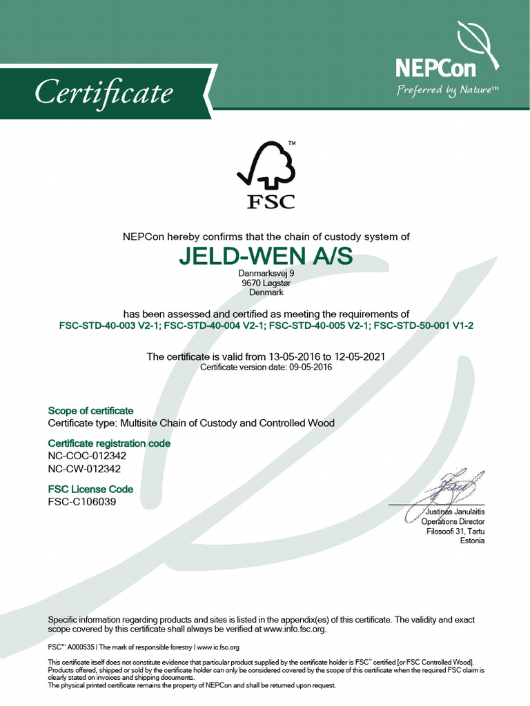 Montageanleitung-K0098 Jeld-Wen FSC Certificate | PDF | Forest ...