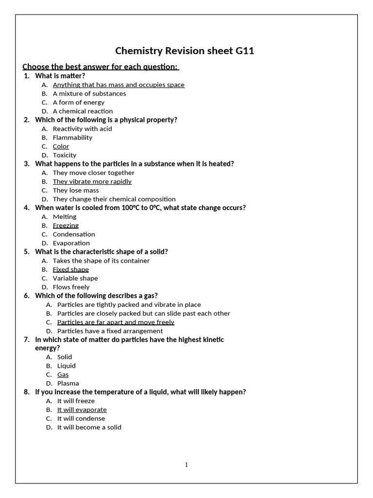 Grade 11 Chemistry Revision Quiz | PDF | Mixture | Chemical Compounds