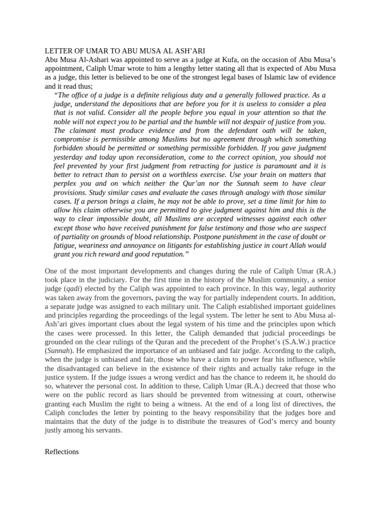 Letter of Umar To Abu Musa Al Ash | PDF | Umar | God In Islam