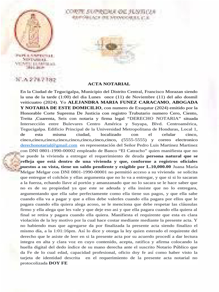 Acta Notarial | PDF | Documento de identidad | Gobierno