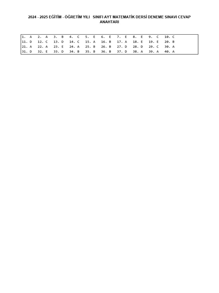 Ayt Matematik CEVAP ANAHTARI Tarama | PDF