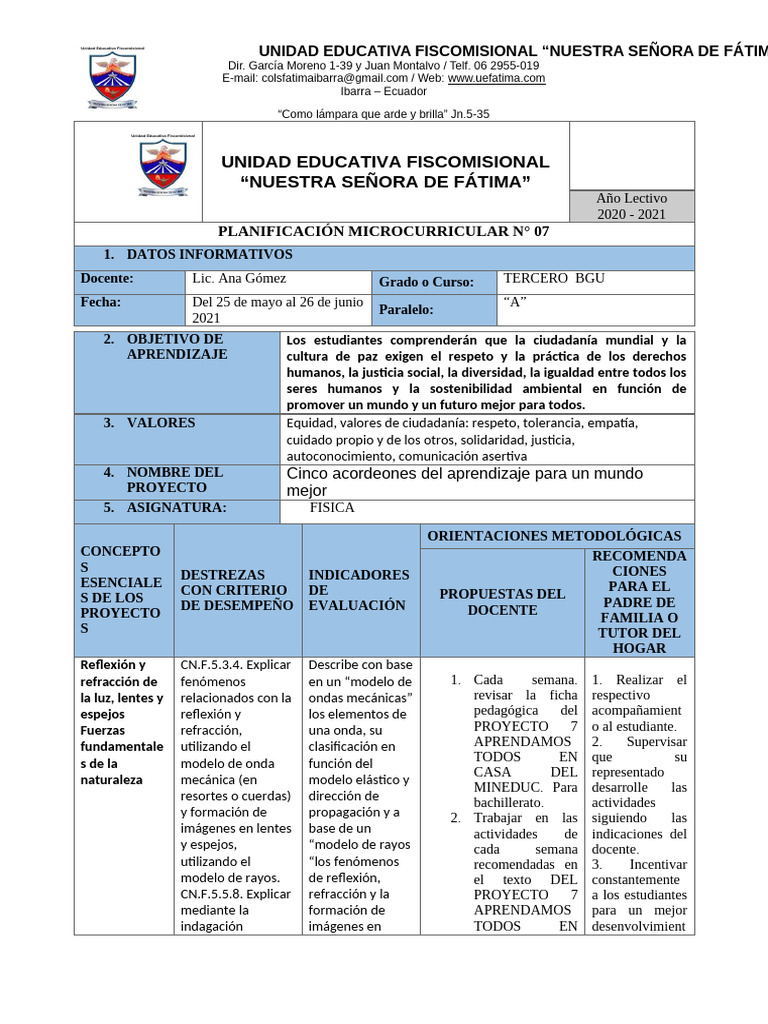 Fisica 3ro Bgu Proyecto 7 | PDF | Refracción | Olas