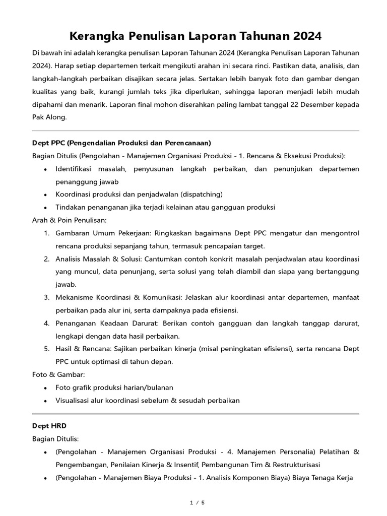 Kerangka Penulisan Laporan Tahunan 2024 | PDF