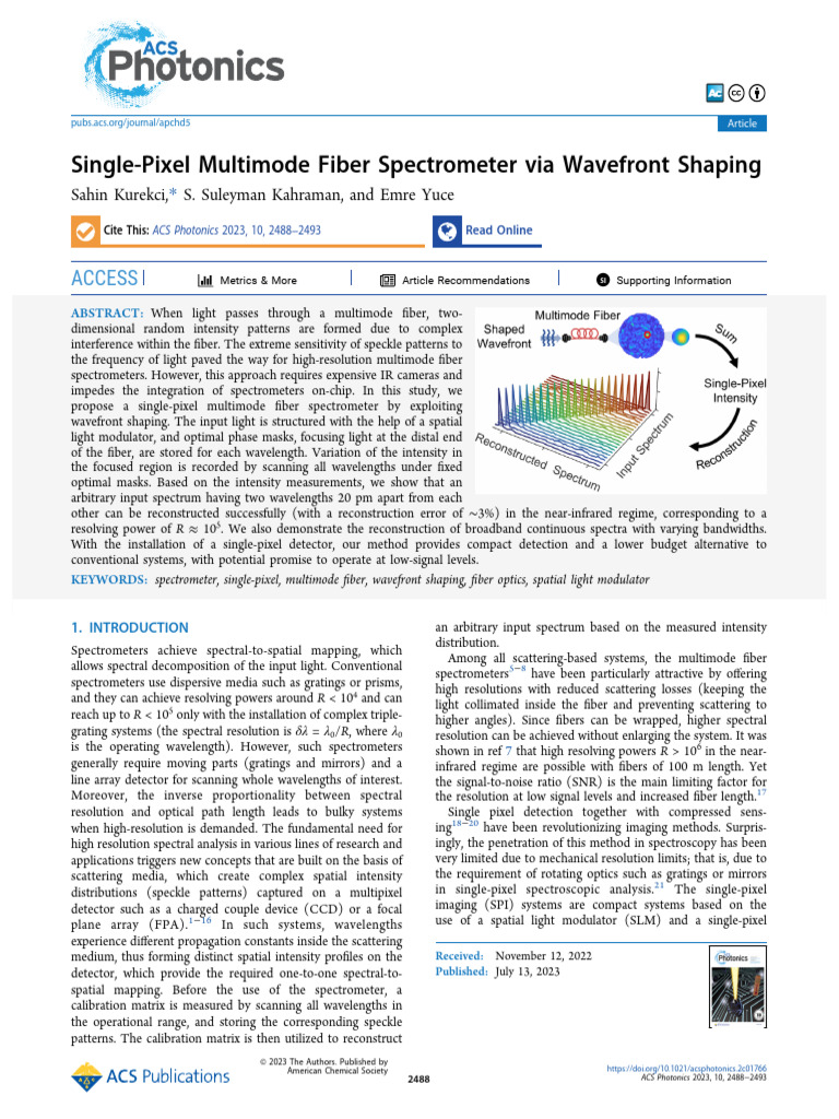 1-single-pixel-multimode-fiber-spectrometer-via-wavefront-shaping | PDF | Optical Resolution ...