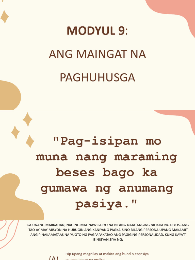 3rd Q EsP Modyul 9 Ang Maingat Na Paghuhusga Student | PDF