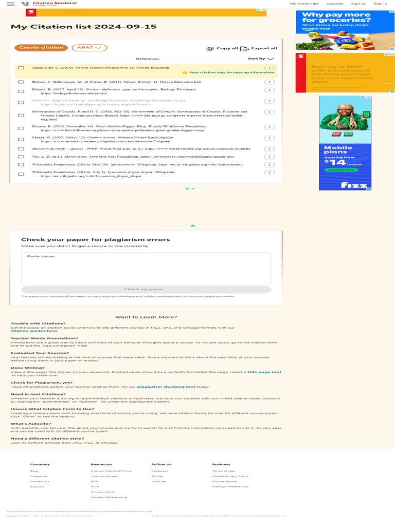 My Citation List 2024-09-15 Citation Machine | PDF | Citation | Reference