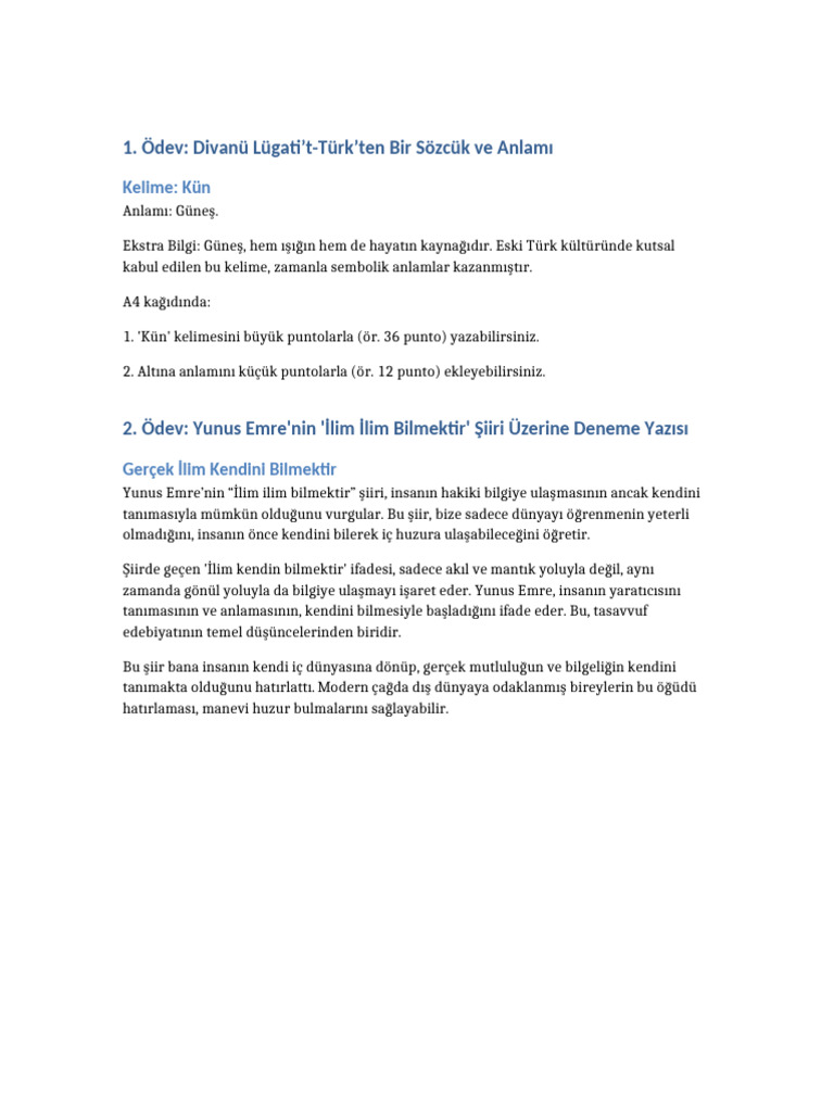 Yunus Emre Ve Kun Odevi | PDF