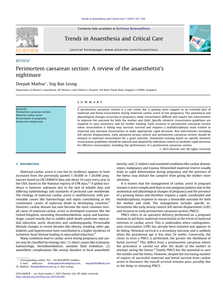 Perimortem Caesarean Section A Review | PDF | Cardiopulmonary ...